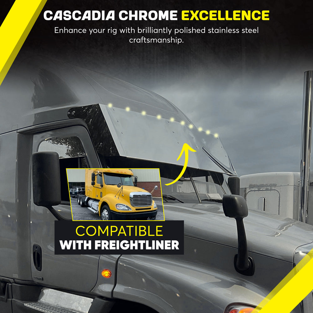 Freightliner Cascadia High Roof Visor Stainless Steel 18, 20 and 22 Inches